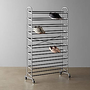 Amazon Basics 50-Pair Shoe Rack Organizer, Chrome, 35.8 x 14.6 x 59.5 inches