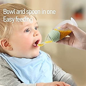 SANFE ELEPHANT Baby Spoons, Silicone Baby Food Dispensing Spoon, Squeeze Feeding Spoon with Cartoon Dust Cover, 4 oz. (Pink)