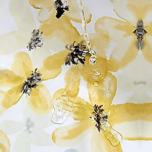 SUMGAR Yellow Flower Shower Curtain Bathroom Fabric Grey Floral Polyester Cloth Farmhouse Boho Rustic Summer Decorative Washable Shower Curtains Set with Hooks 72 x 72 Inch