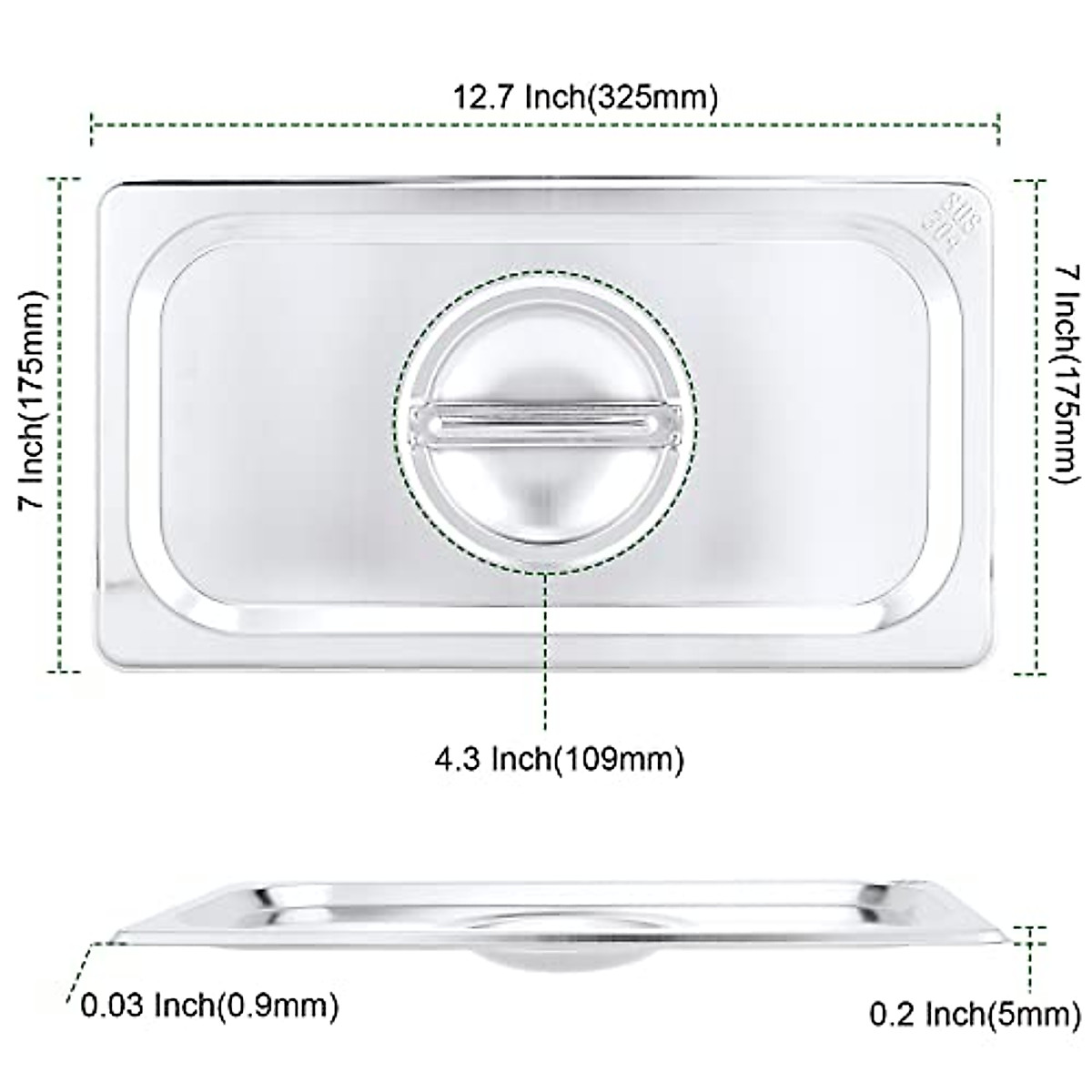 PINGEUI 8 Pack 1/3 Size Stainless Steel Steam Table Lid, Solid Hotel Pan Cover with Handle for Steam Food Pan, Non-Stick Surface