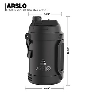 Arslo Sports Water Jug - Gallon Water Bottle - Large Insulated Stainless Steel Bottle for Gym, Workouts, Basketball, Football, Soccer - Keep Water Cold for Up To 24 Hours - 108Oz (Black)