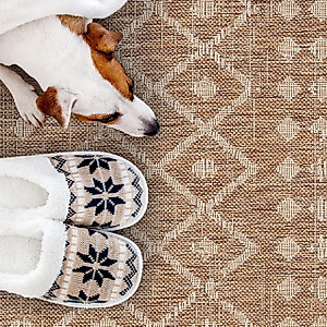 Sherloom Modern Geometric Indoor Outdoor Area Rug Weather Resistant Outdoor Carpet for Porch Deck Balcony Backyard Patio Rug 8x10 Beige, Brown