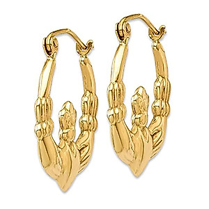 14K Yellow Gold Heart Love Irish Claddagh Celtic Hoop Earrings Jewelry