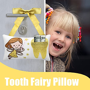Malihome Tooth Fairy Pillow with Pocket for Girls and Boys Kids Tooth Pillow Toothfairy Gifts Tooth Keepsake Pouch 8.6 x 4.8 inches (for Girls)