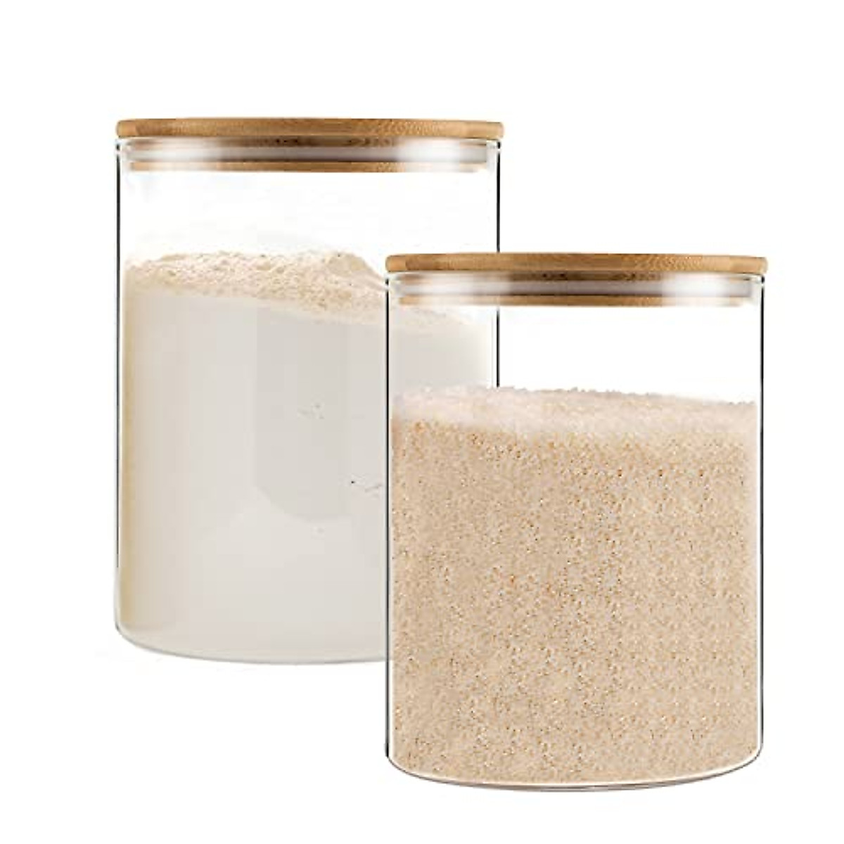 Glass Storage Jars,2 PACK -108oz/3200ml Clear Glass Food Storage Containers with Airtight Bamboo Lid Stackable Kitchen Canisters for Candy,Cookie,Rice,Sugar,Flour,Pasta,Nuts and Spice Jars