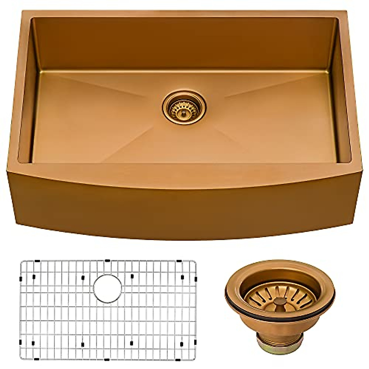 Ruvati Copper Tone 36-inch Apron-Front Farmhouse Kitchen Sink - Matte Bronze Stainless Steel Single Bowl - RVH9880CP