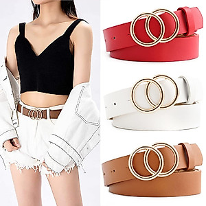 Tergy 6 Pieces Faux Leather Waist Belt for Women Double O-Ring Belt for Jeans Dresses Pants