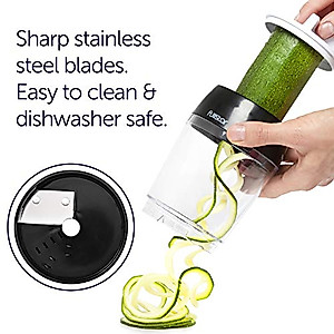 Fullstar Vegetable Spiralizer Vegetable Slicer - 4 in 1 Zucchini Spaghetti Maker Zoodle Maker Veggie Spiralizer Adjustable Handheld Spiralizer Zucchini Noodle Maker Zucchini Spiralizer with Container