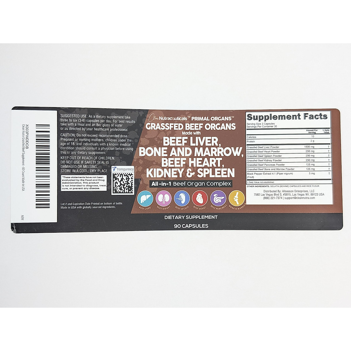 Clean Nutraceuticals Grass Fed Beef Liver Capsules - Premium Quality Supplement Packed with Desiccated, Beef Heart, Beef Spleen, Beef Pancreas Plus Bone & Marrow Dao Enzyme Pills