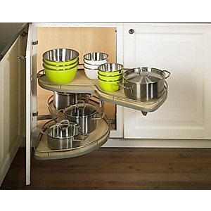 Lemans II Set 2-Shelf Lazy Susan with Soft-Close for Blind Base Corner Cabinets, Champagne and Maple (723 sq. Model 45, Tray Size: 15", Swings Right)