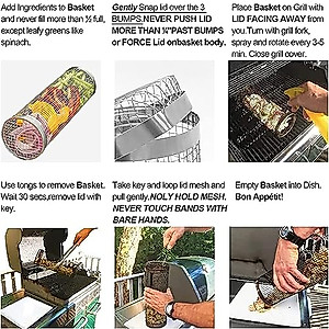 Rolling Grilling Basket-Grill Basket 2 PCS-BBQ Grill Basket, Stainless Steel Grill Mesh Barbeque Grill Accessories, Portable Grill Baskets for Outdoor Grill for Fish, Shrimp, Meat, Vegetables, Fries (3.54 x 3.54 x 11.8 inch)