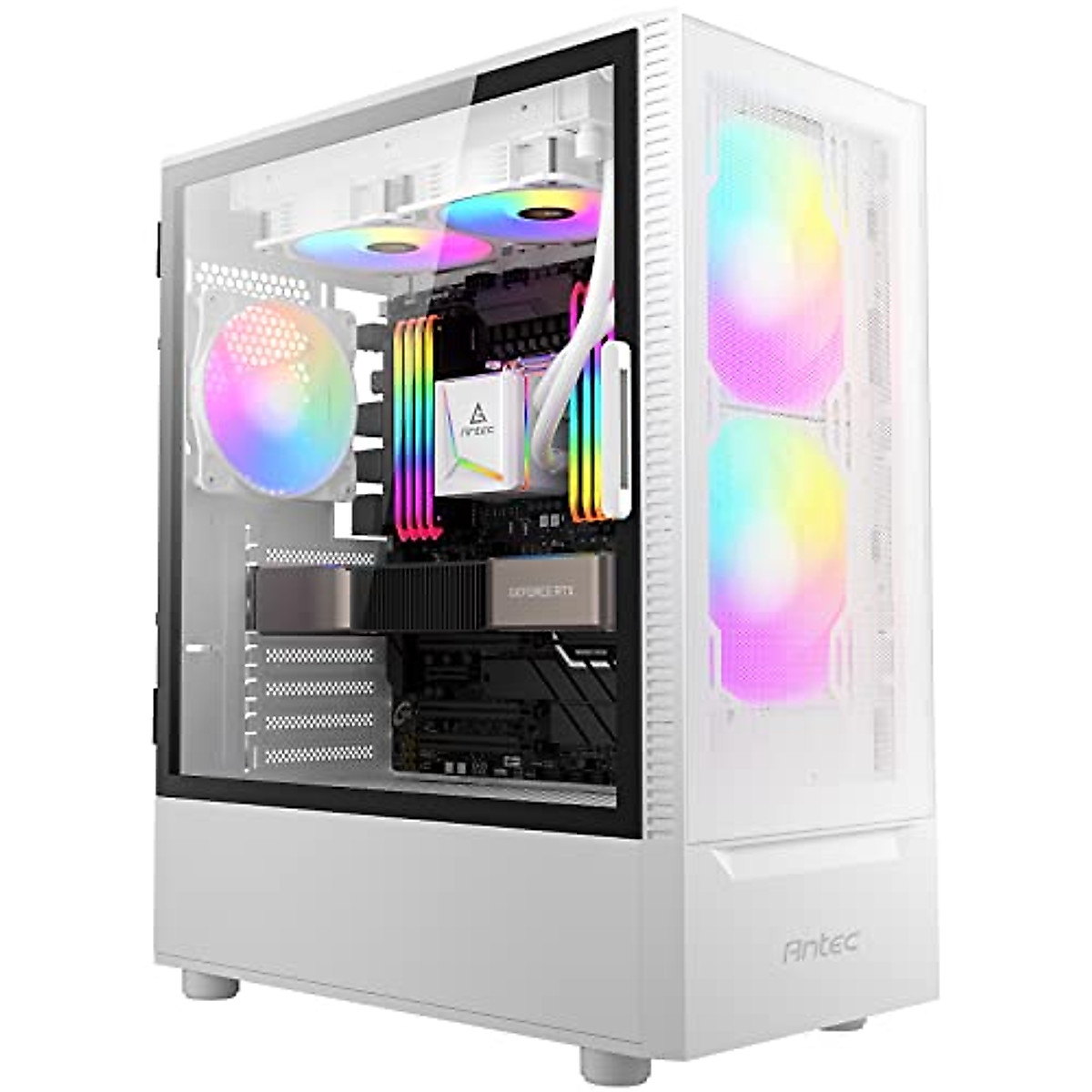 Antec NX410 ATX Mid-Tower Case, Tempered Glass Side Panel, Full Side View, Pre-Installed 2 x 140mm in Front & 1 x 120 mm ARGB Fans in Rear (White) (9734088000)