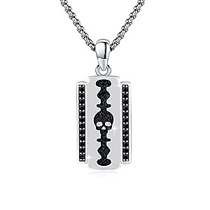 Razor Blade Necklace for Men Women 925 Sterling Silver Skull Punk Black Razor Blade Necklace Dimebag Darrell Gothic Necklace Jewelry Gifts for Father's Day