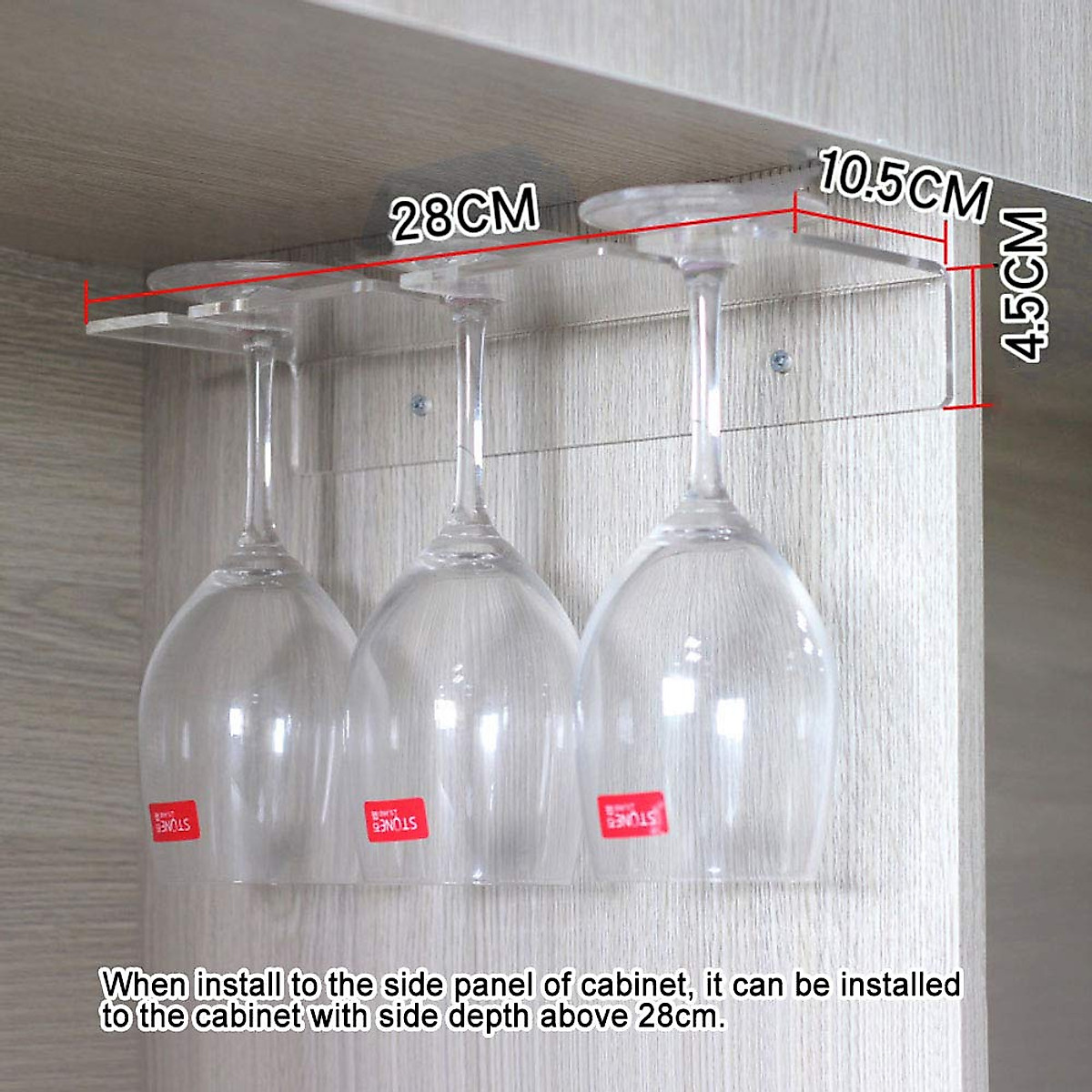 farawamu Wine Glass Holder, Home Kitchen Wall Mount 3 Slot Acrylic Wine Glass Hanging Rack Cup Holder Shelf, Kitchen Supplies Transparent