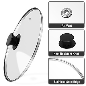 Pan Lid 8 Inch - Tempered Glass Pot Lid - Replacement Pan Cover for Cast Iron Skillets, Frying Pans, Pots and Wok, Heat Resistant Handle