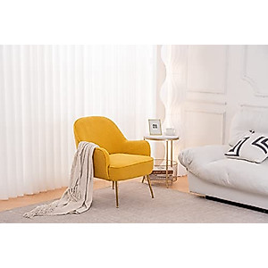 INMOZATA Velvet Living Room Chair Modern Accent Chair Tufted Back Upholstered Armchair Barrel Chair with Gold Legs Soft Reading Chair for Indoor Home Living Room(Yellow,Teddy)
