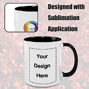 MR.R 11oz Sublimation Blank Coffee Mugs,Cup Blank White Mug Cup with Black Color Mug Inner and Handle,Set of 2