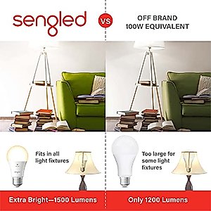 Sengled Smart Light Bulb, 100W Equivalent WiFi Light Bulb, 1500LM High Brightness Smart Bulbs That Work with Alexa Google, Dimmable A19 Soft White Alexa Light Bulb,CRI>90, No Hub Required, 4-Pack
