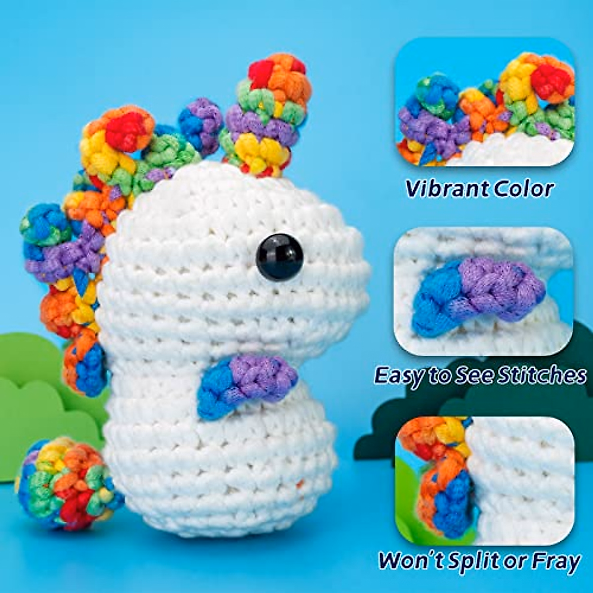 3x60g Yellow+Pink+Blue Yarn for Crocheting and Knitting;3x66m (72yds) Cotton Yarn for Beginners with Easy-to-See Stitches;Worsted-Weight Medium #4;Cotton-Nylon Blend Yarn for Beginners Crochet Kit