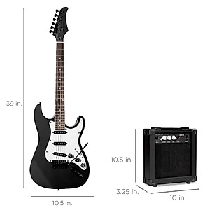 Best Choice Products 39in Full Size Beginner Electric Guitar Starter Kit w/Case, Strap, 10W Amp, Strings, Pick, Tremolo Bar - Jet Black