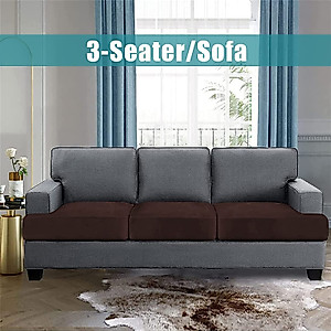 OOCCO Stretch Velvet T Cushion Sofa Slipcovers, Individually Sofa Cushion Covers for Cushion Couch Seat Cushion Covers, Sofa Seat Cushion Covers with Elastic Bands Machine Washable (Brow