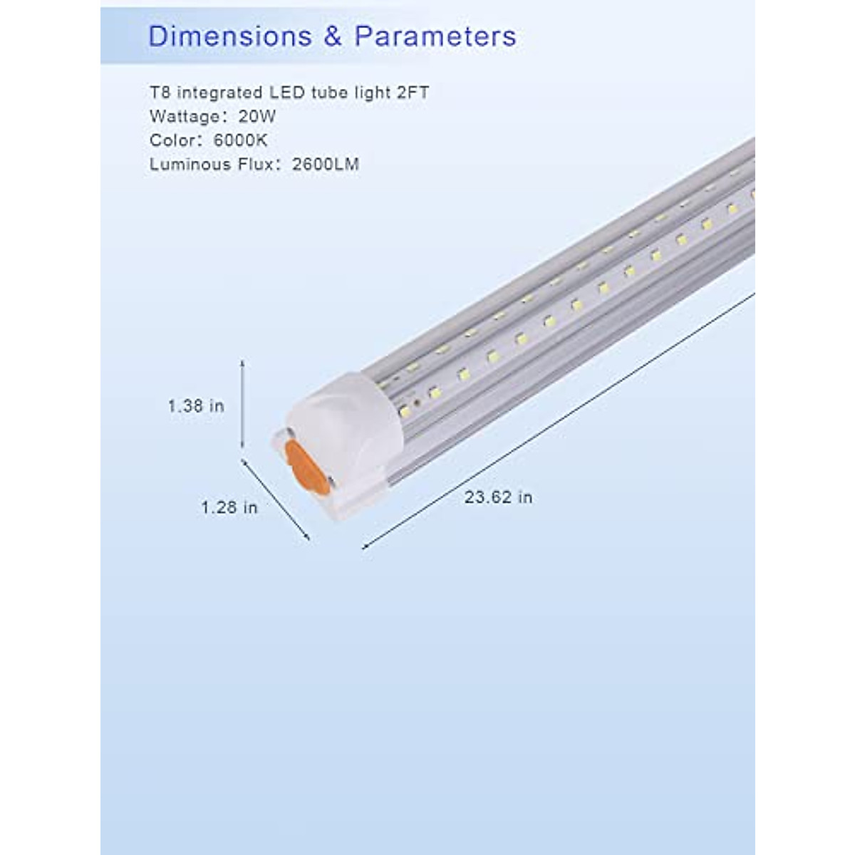 PARNOARCK Led Shop Light, Led Garage Light,2FT 20W T8 6000K Daylight 2600LM Linkable Clear Cover Integrated V-Shape,for Shop Warehouse Workbench Home Under Cabinet