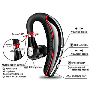 Bluetooth Headset V5.0,Wireless Bluetooth Earpiece with Noise Canceling Mic for Cell Phone,Ultralight Business Earphone for Driving/Trucker/Office,Sweatproof Headset for Android/iPhone/Smartphone