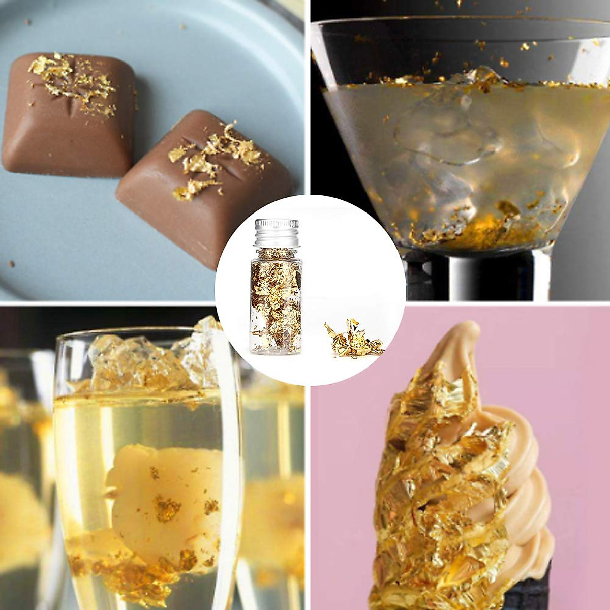 Lwuey Gold Leaf Makeup, Edible Flakes Goldlen Toppers Gilding Paper Bottles Imitation Metallic Decoration Drink Cooking Chocolates Cakes Drinks Baking Dessert Cupcake Steak Food Spa Home 2PCS