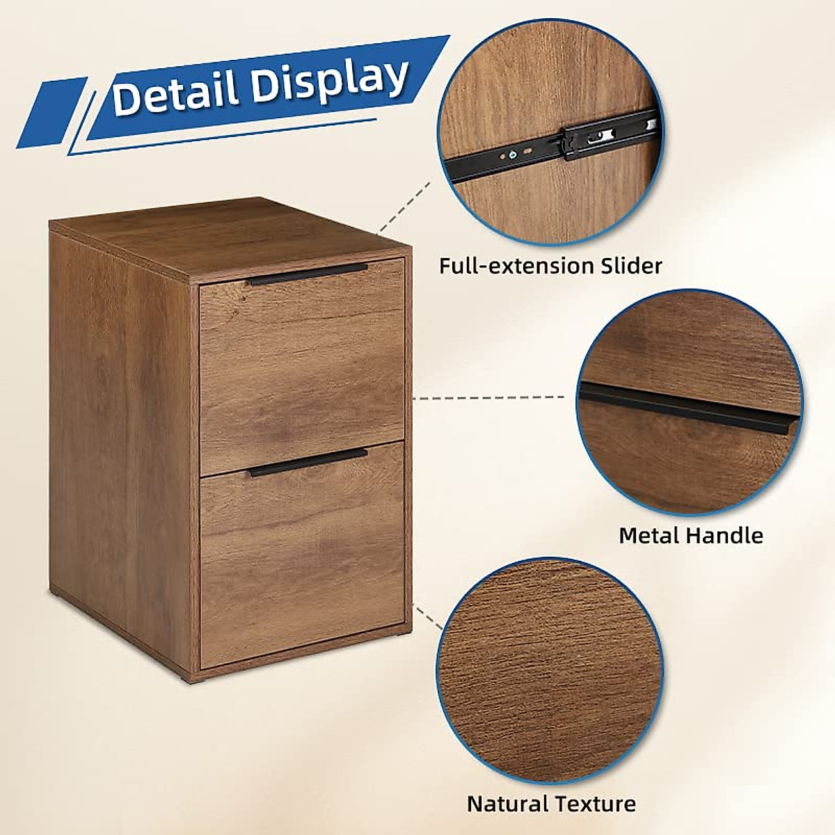 LUCYPAL Wooden File Cabinet 2 Drawer,Vertical Storage Filing Cabinet with Hanging Bars for Letter Size,File Storage Cabinet Used for Home Office, Brown