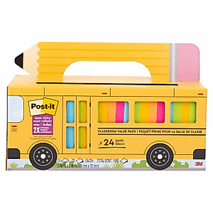 Post-it Super Sticky Notes Value Pack, 24 Pads, Convenient School Bus Carry and Storage Case, 2X The Sticking Power, 3x3 in, Bright Colors (Orange, Pink, Blue, Green, Yellow), Recyclable (654-24SSBUS)