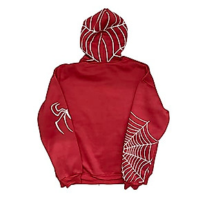 Yuemengxuan Women Y2k Goth Hoodie Zip up Casual Sweatshirt Spider Skeleton Aesthetic Graphic Top Gothic Jacket Streetwear (Red-P, L)