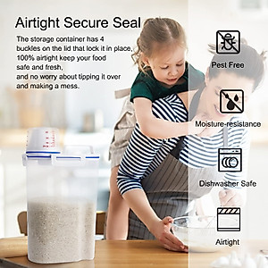 JCSHIMO Airtight Rice Storage Container, BPA Free Plastic Dry Food Container Cereal Storage Bin with Pouring Spout, Measuring Cup Food Dispenser for Cereal Beans Flour Sugar