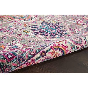 Nourison Passion Bohemian Light Grey/Pink 5'3" x 7'3" Area -Rug, Easy -Cleaning, Non Shedding, Bed Room, Living / Dining Room, Kitchen (5x7)