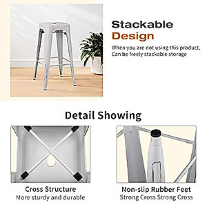 Furmax 30 Inches Metal Bar Stools Bar Height High Backless Stools Indoor Outdoor Stackable Kitchen Stools Set of 4 (Distressed White)