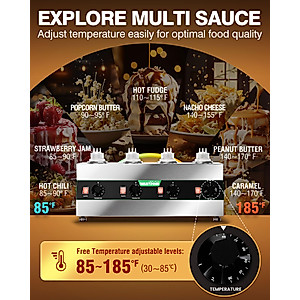 WantJoin Electric Sauce Warmer Dispenser - Countertop Stainless Steel Sauce Heat Preservation Machine 640W Hot Fudge Nacho Cheese Ketchup Chocolate Warmer for Commercial with 650ml Squeeze Bottle*4