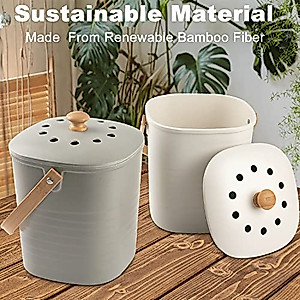 Yatmung Compost Bin Kitchen, Countertop Compost Bin, Compost Bucket Made of Bamboo Fiber, Small Compost Bin with Charcoal Filter, Cream