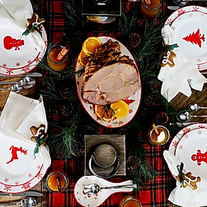 Euro Ceramica Winterfest Collection 12 Piece Dinnerware Set | Festive Ceramic Stoneware Dinnerware Set | Service for 4 | Hand-Stamped Holiday Design, Red & White Christmas Patterns,WFT-12000-DS