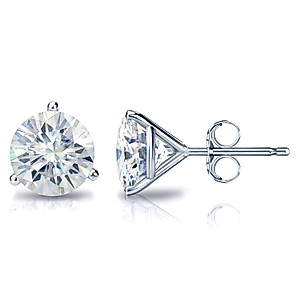 3 1/2 Carat Moissanite Round Stud Earrings for Women in 14k White Gold (J-K, TGW, 8 mm) 3-Prong Martini Push Back by Diamond Wish