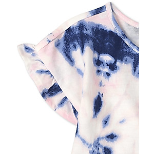 The Children's Place Baby Girls' and Toddler Short Sleeve Flutter Knit Shirts, Ruffle Floral/Aqua/Stripe 3-Pack, 4 Years