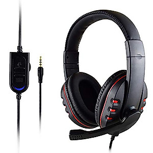 dxS8hhuo 3.5mm Stereo Wired Gaming Headset Headphone with Noise Cancelling Mic for PC Laptop - Black Red