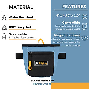 OllyDog Goodie Treat Bag, Dog Treat Pouch, Waist Belt Clip for Hands-Free Training, Magnetic Closure, Dog Training and Behavior Aids, Three Ways to Wear (Pacific Coast)