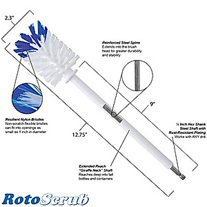 RotoScrub Bottle Brush - Drill Accessory - Clean Water Bottles, Coffee Mugs, Cups, Pots, Glasses, Jars, Blenders & Pitchers