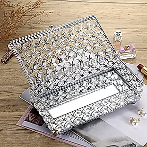 ELLDOO Crystal Jewelry Box Rectangle Trinket Organizer Earrings Rings Box Treasure Box Storage Home Decor Accent Decorative Box with Lid for Valentine Wedding Christmas Birthday Gift, Silver