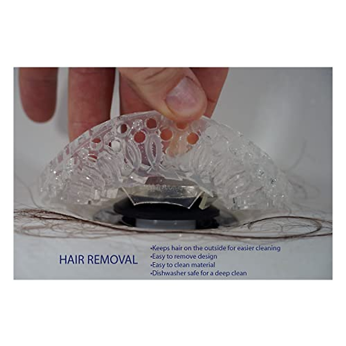 Hairbine Hair Drain Catcher - for Tub and Shower Pop-up Stopper drains, Pet Hair & Debris Trap/Stopper for Bathrooms - Drain Cover & Protector - Fight Clogs & Buildup - Patent Pending