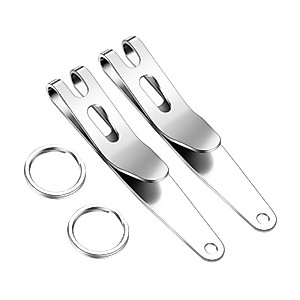 UltraTac Deep Carry Pocket Clip, Multi-Purpose Keychain Suspension Clip for Keys, Flashlights, Swiss Army Knives - Stainless Steel (2 Pack)