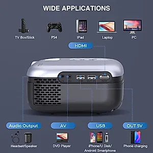 Outdoor Projector with WiFi, 1080P Full HD Supported Portable Projector 8000L Movie Projector Home Theater Compatible with TV Stick HDMI USB AV Smartphone Laptops