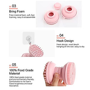 MYCOMBO Exfoliating Silicone Body Scrubber Easy to Clean, 2 in 1 Bath and Shampoo Brush, Scalp Massager, Lathers Well, Long Lasting, And More Hygienic Than Traditional Loofah (Pink)