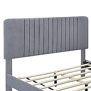 Harper & Bright Designs Full Size Upholstered Platform Bed for Boys Girls Kids Adults, No Box Spring Needed for Boys Girls Kids Adults, Velvet Fabric,Gray