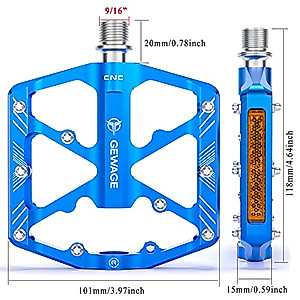 Bike Pedals 9/16 Inch - Bicycle Pedals with Reflectors - 3 Sealed Bearings MTB Pedals Wide Platform Pedals for Mountain Bike, BMX, Road Bike Pedals (Blue)