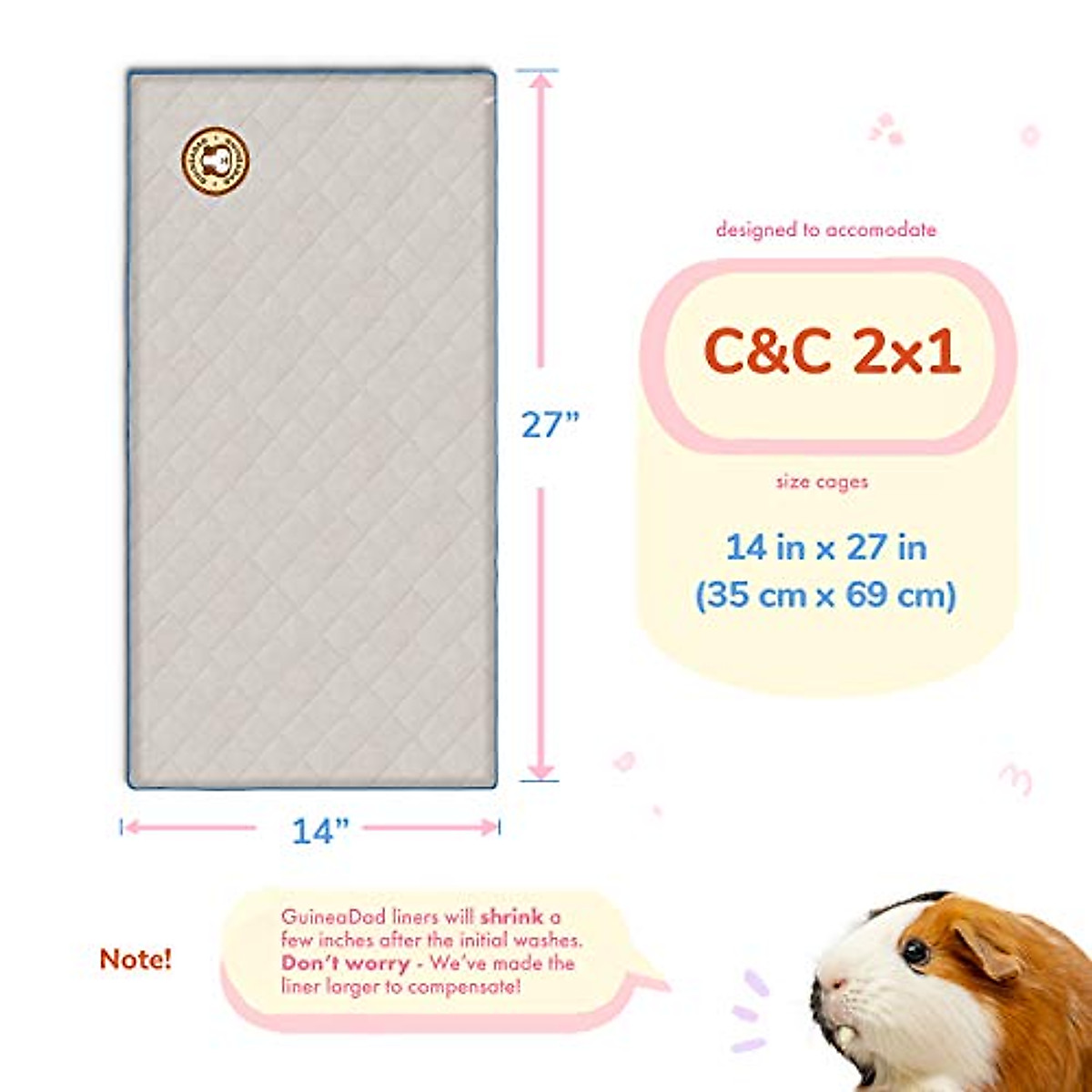 GuineaDad Liner | Guinea Pig Fleece Cage Liners | Guinea Pig Bedding | Extra Absorbent Bamboo | Waterproof Bottom (C&C 2x1, Grey)